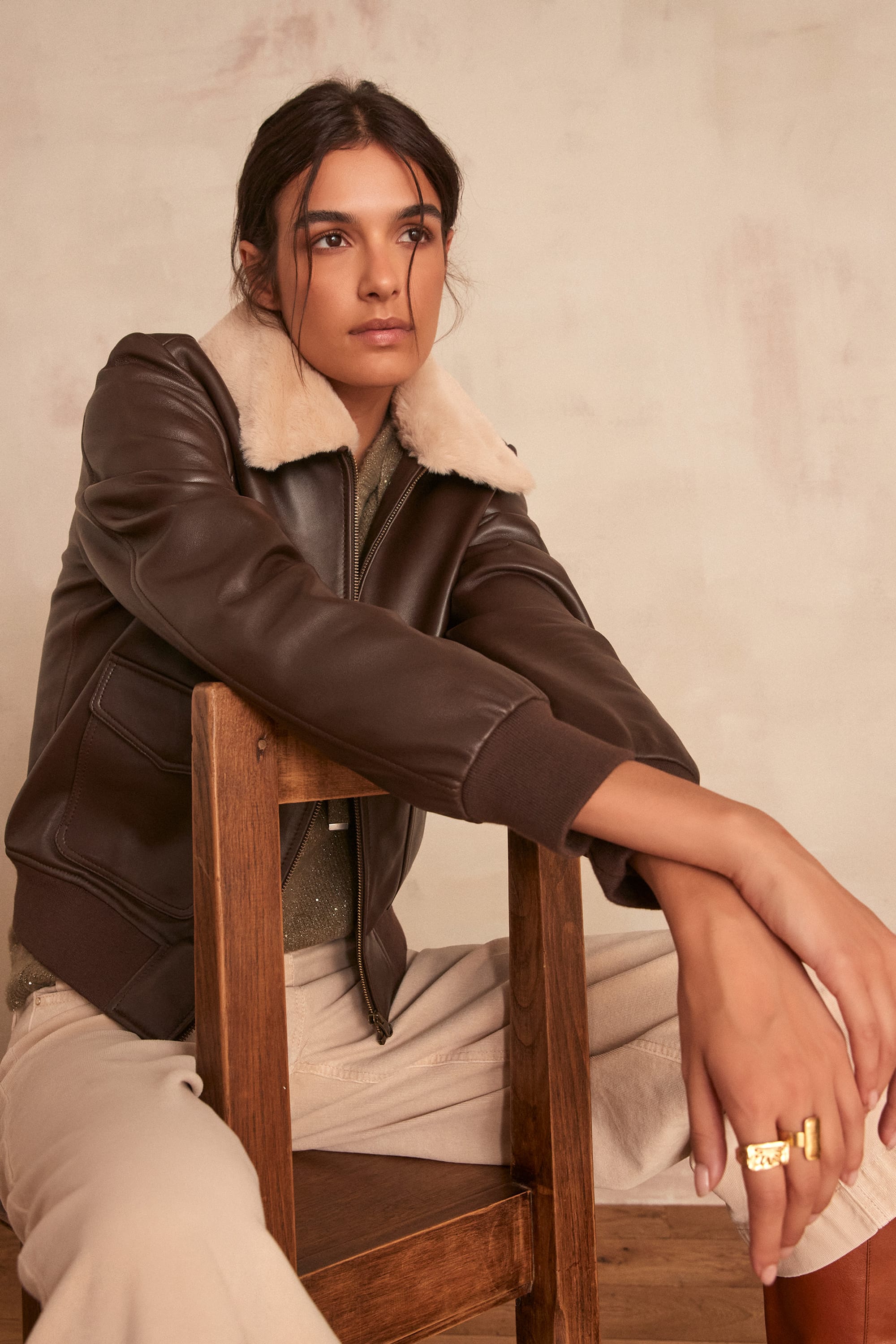 Blouson En Cuir Marron Adam Femme Marron Maison 123